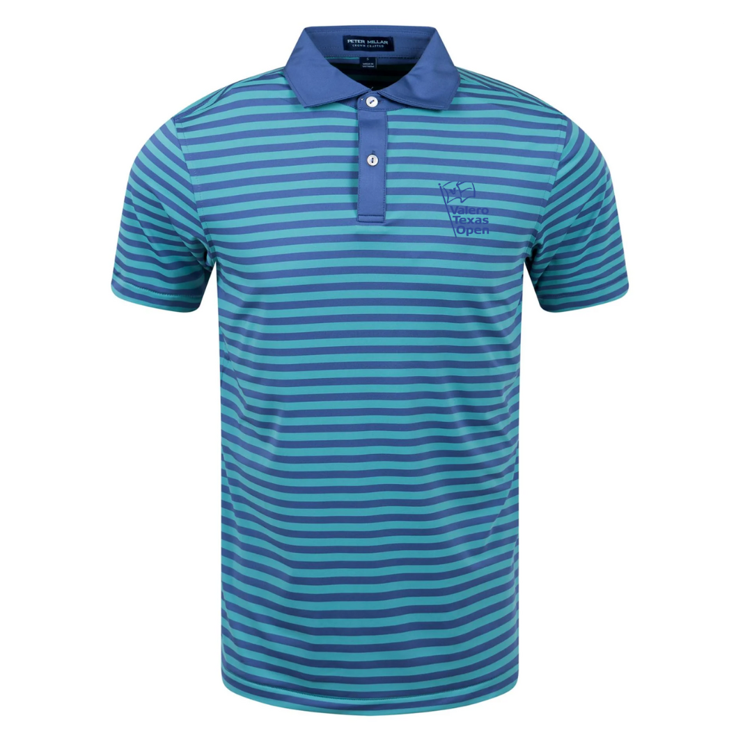 Peter Millar Navy and Green Stripe Bass Performance Jersey Polo ...